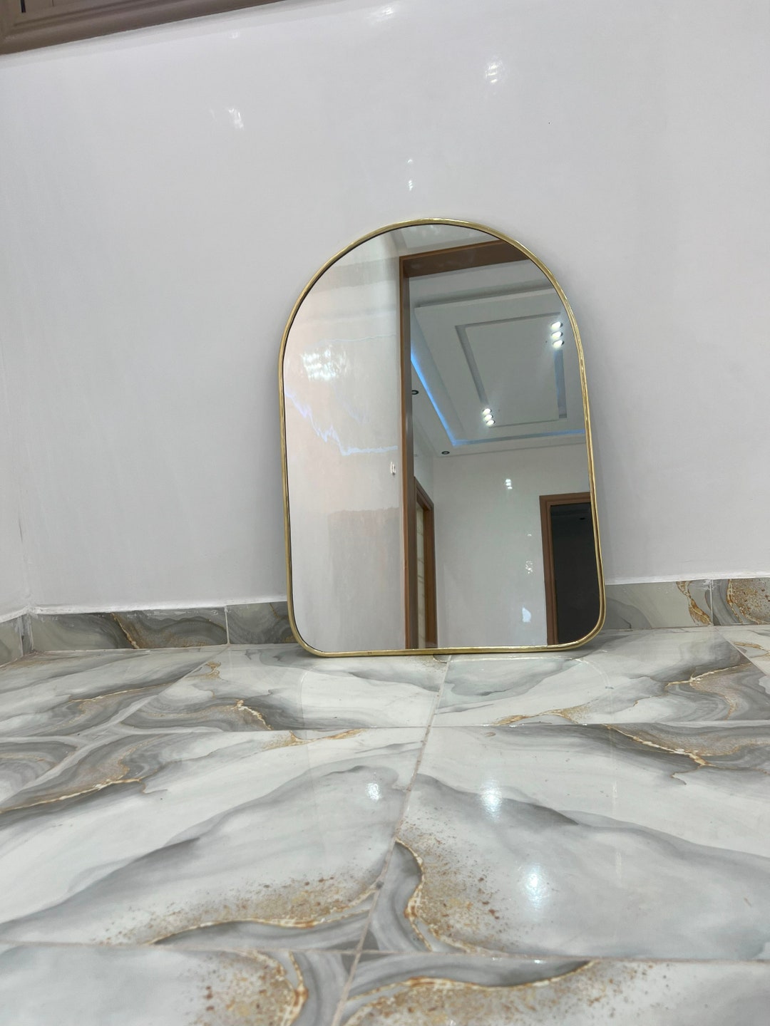 Arch Mirror, Antique Brass Mirror, Customized Mirror, Golden Bathroom ...