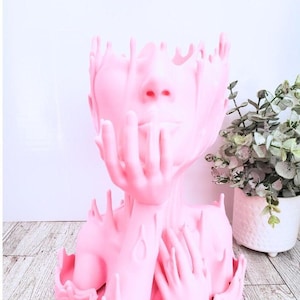 Beautiful Woman With Melting Face Planter/pot/vase in Pink Pastel ...