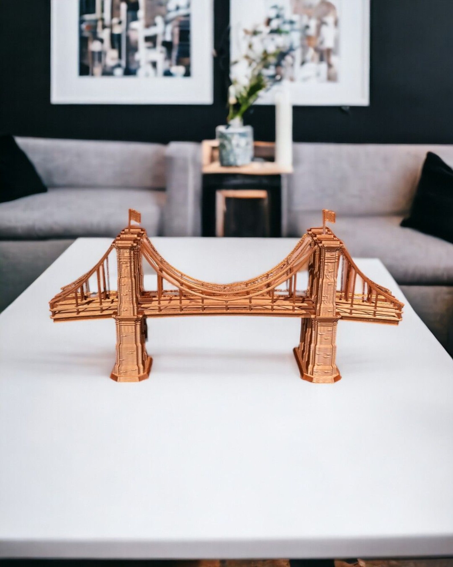 3D Printed Brooklyn Bridge Model in Matte Black, New York Decor ...