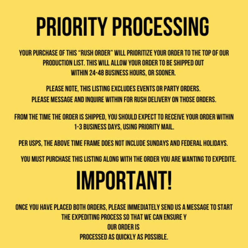 PRIORITY PROCESSING - Rush Order, Excludes Events or Party Orders - Etsy