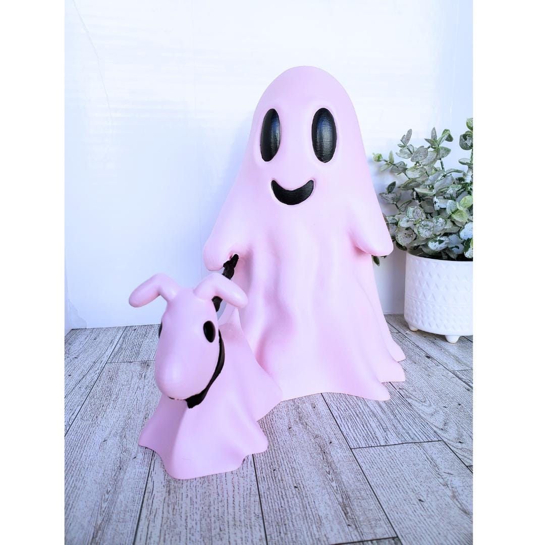 3D Printed Cute Ghost Walking Ghost Dog in PINK PASTEL, Halloween Decor ...