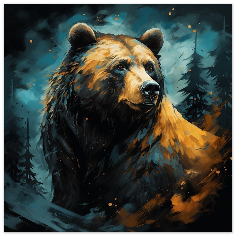 Grizzly Bear Poster, Bear Wall Art, Woodland Animal, Wall Decor , Bear ...