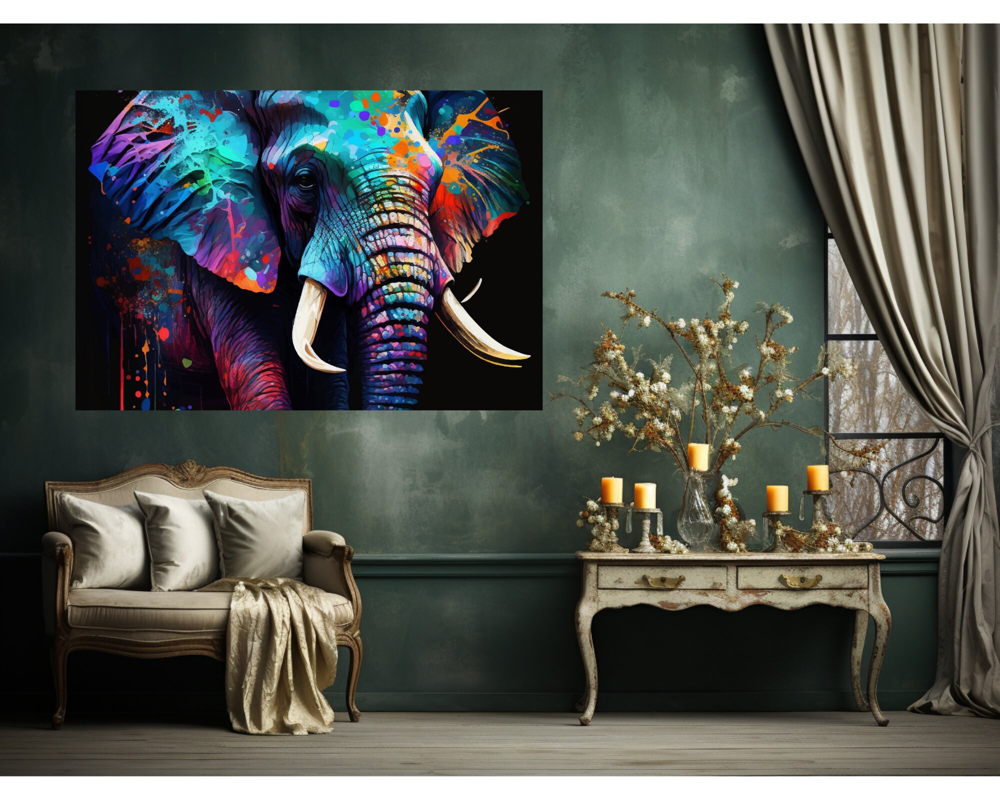 Colorful Elephant Poster, Home Decor, Modern Art, Office Decor, Playful ...