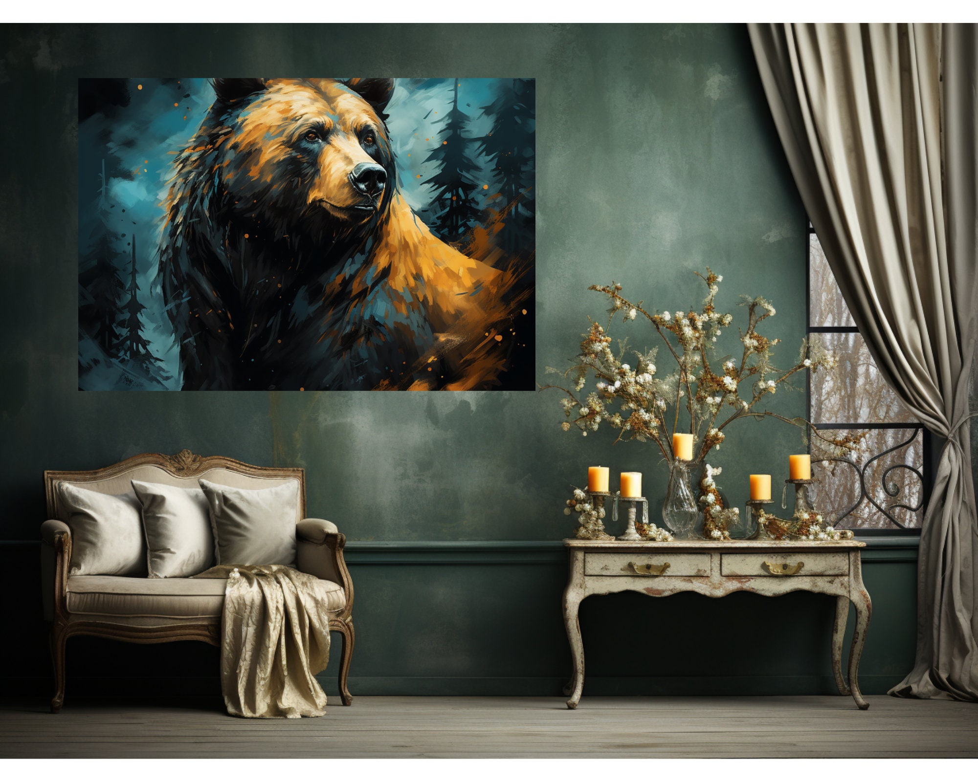 Grizzly Bear Poster, Bear Wall Art, Woodland Animal, Wall Decor , Bear ...