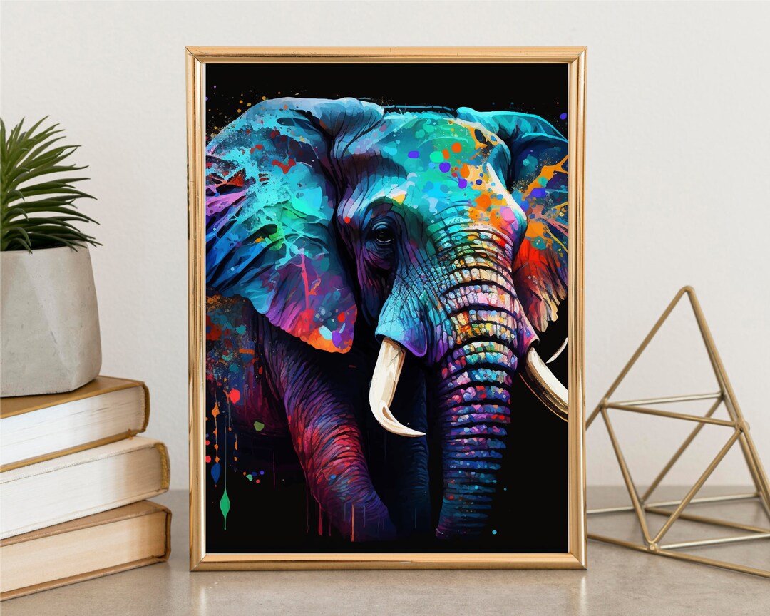 Colorful Elephant Poster, Home Decor, Modern Art, Office Decor, Playful ...