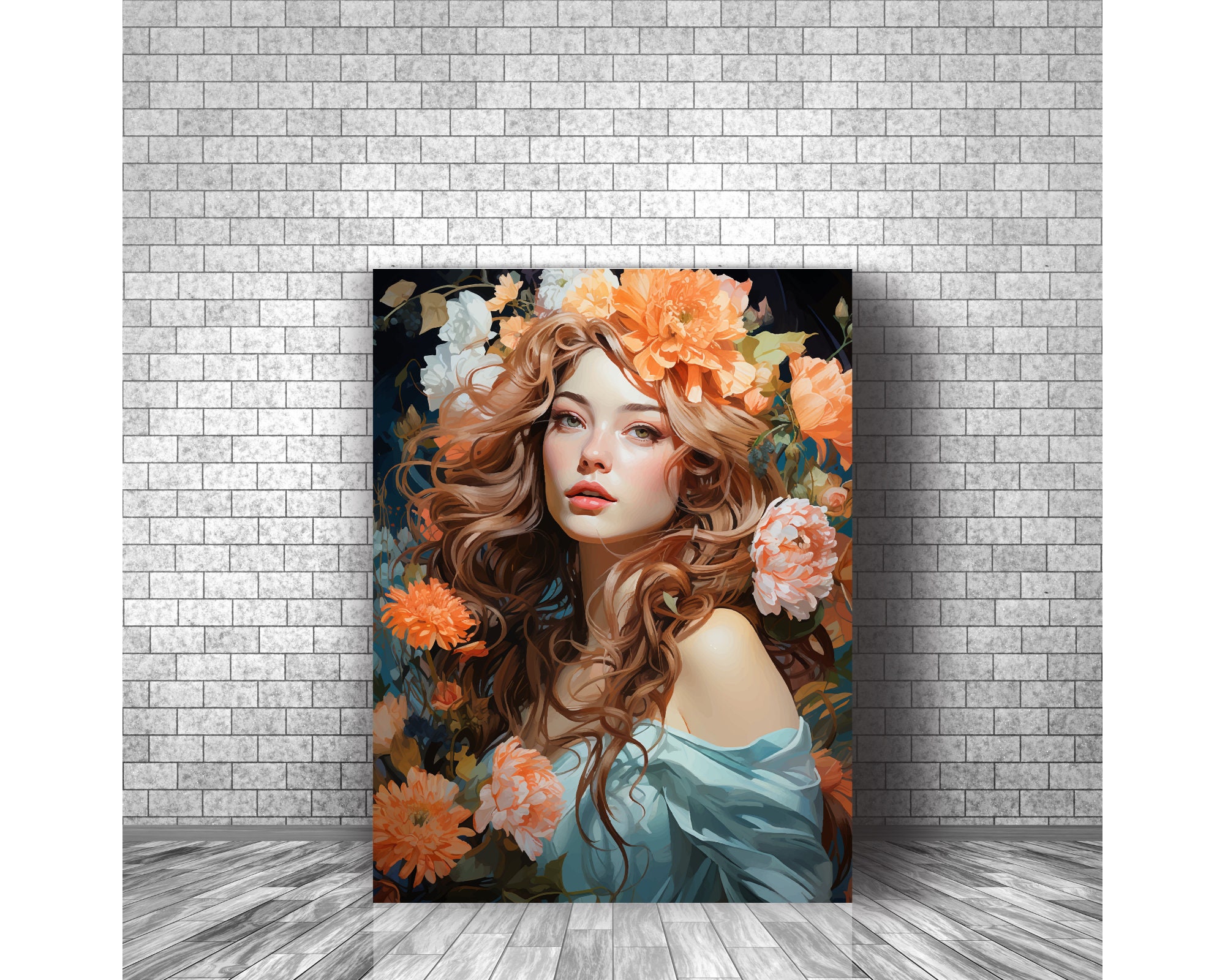 Floral Beautiful Girl Poster, Wall Art, Girl Decor, Wall Hanging ...