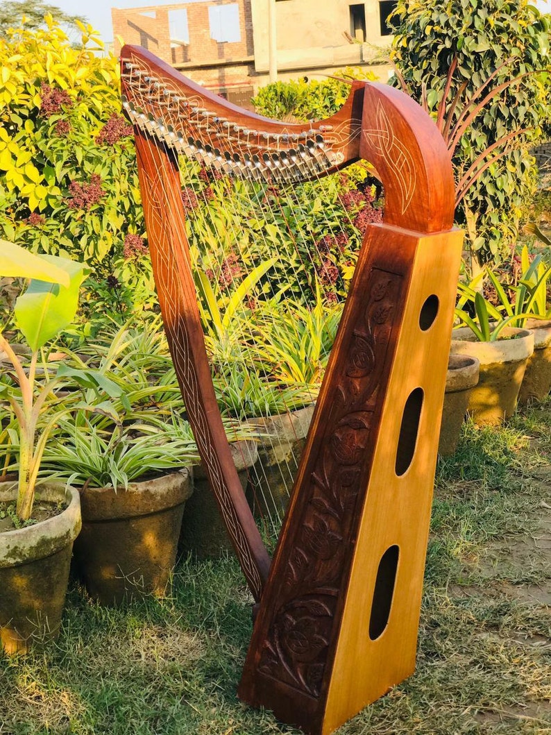 22 String Harp SOLID ROSEWOOD Extra Strings & Carrying Case Great for ...