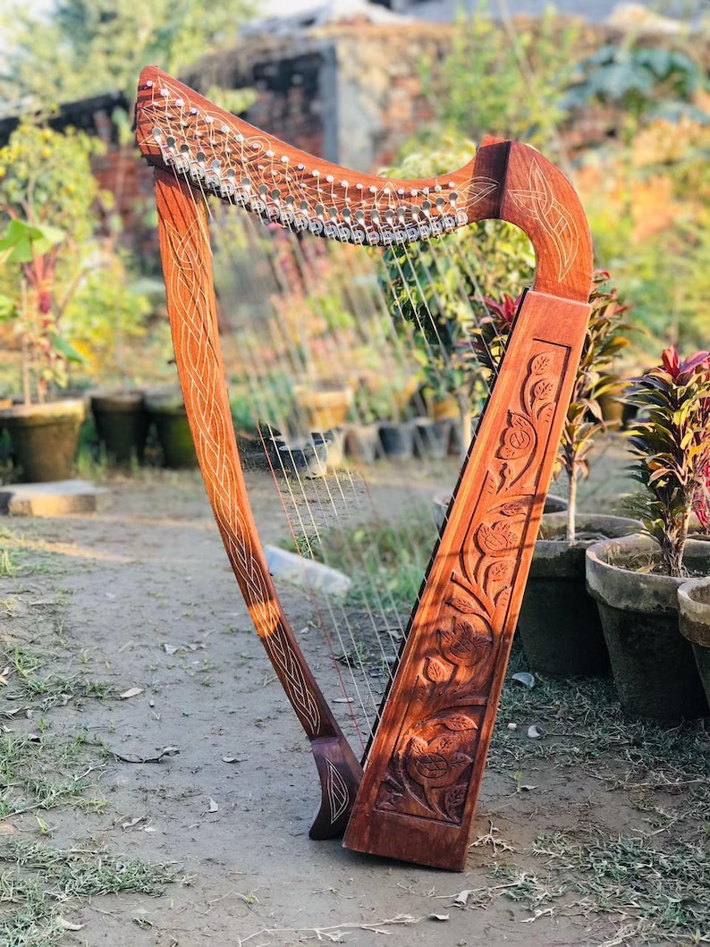 22 String Harp SOLID ROSEWOOD Extra Strings & Carrying Case Great for ...