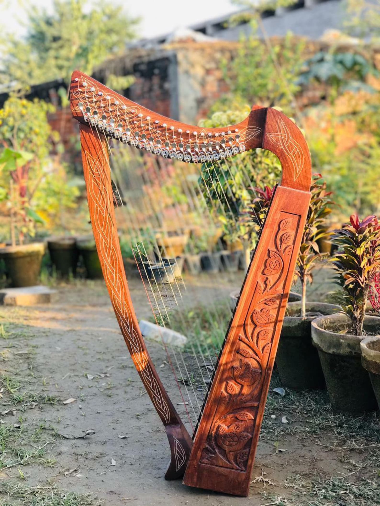 22 String Harp SOLID ROSEWOOD Extra Strings & Carrying Case Great for ...