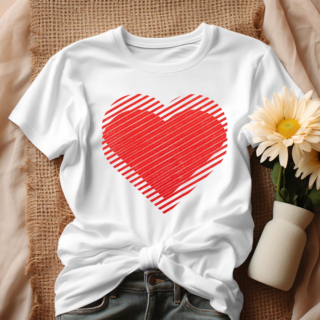 Striped Heart Graphic T-shirt | Red Heart Shirt, Valentine Tee - Etsy