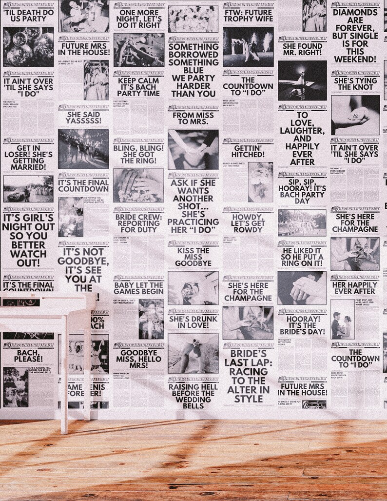 Bachelorette Party Newspaper Backdrop: Fun Bridal Shower Decor (digital ...