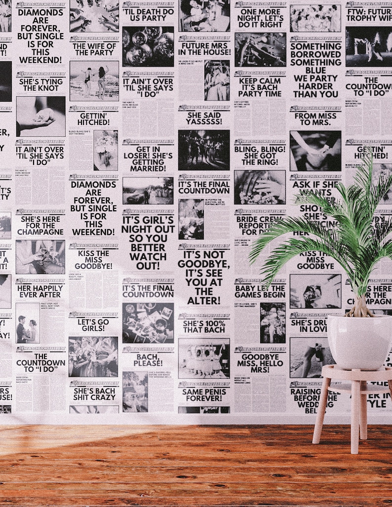 Bachelorette Party Newspaper Backdrop: Fun Bridal Shower Decor (digital ...