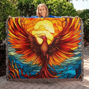 Phoenix Bird Faux Stained Glass Heirloom Woven Blanket for ...