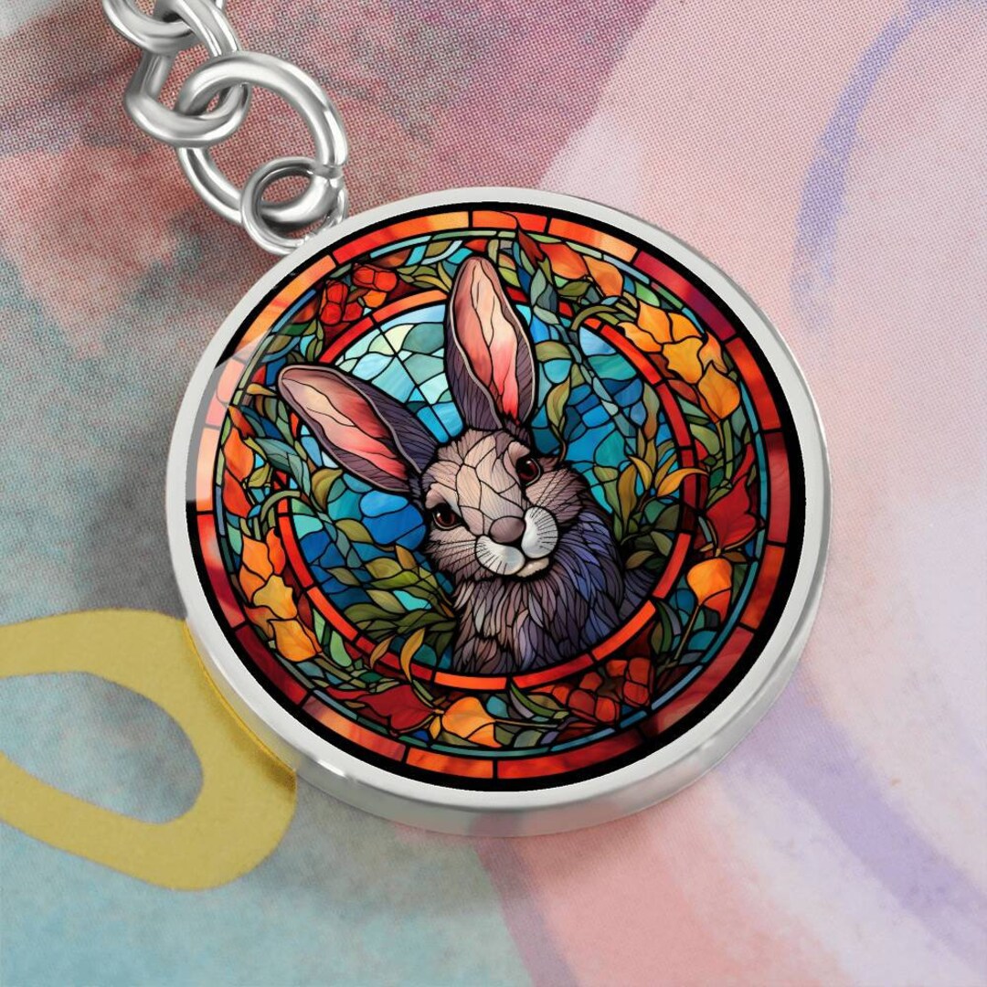 Rabbit Faux Stained Glass Personalized Keychain Gift for Animal Lover ...