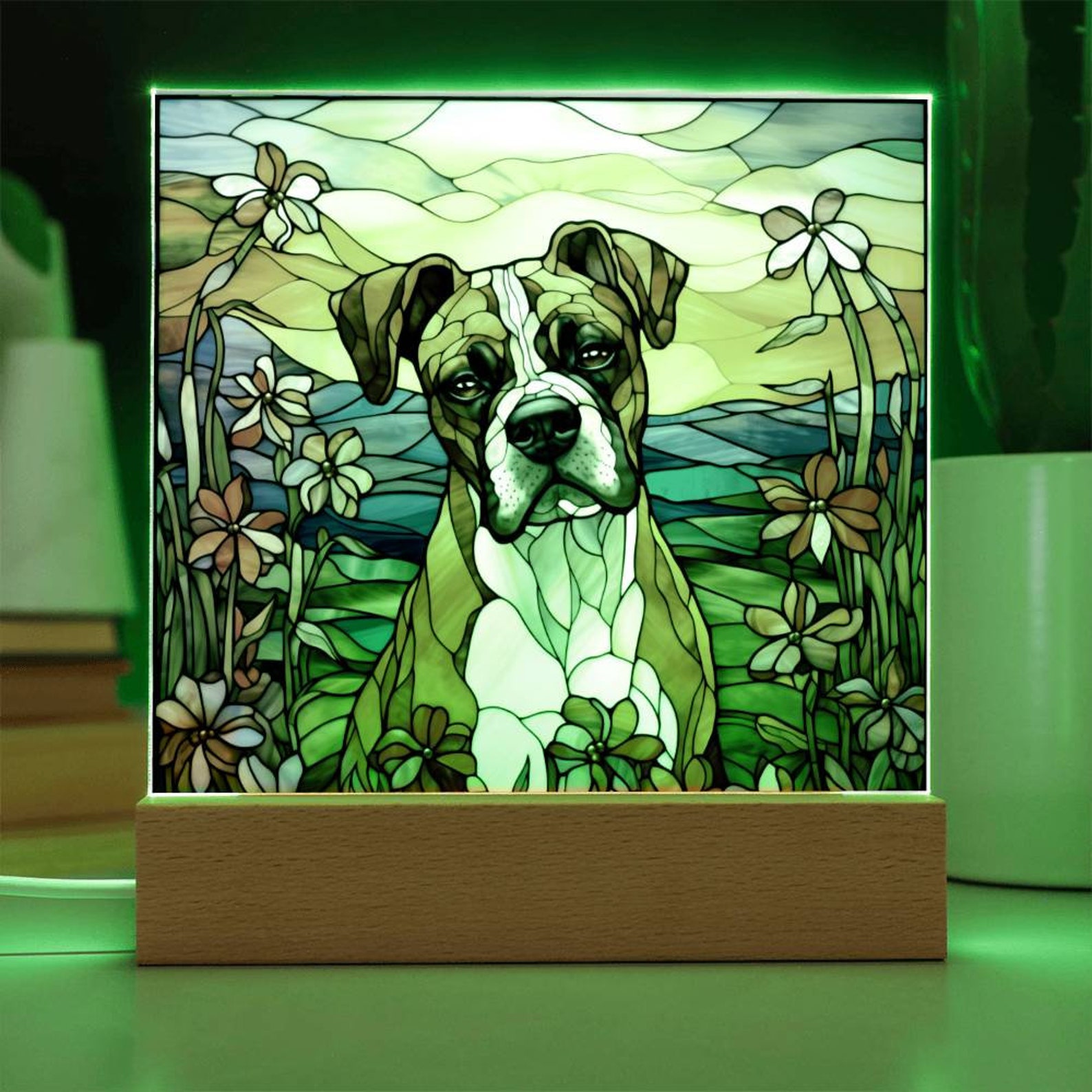 Boxer Dog Faux Stained Glass Acrylic Plaque Decoration for Dog Person ...