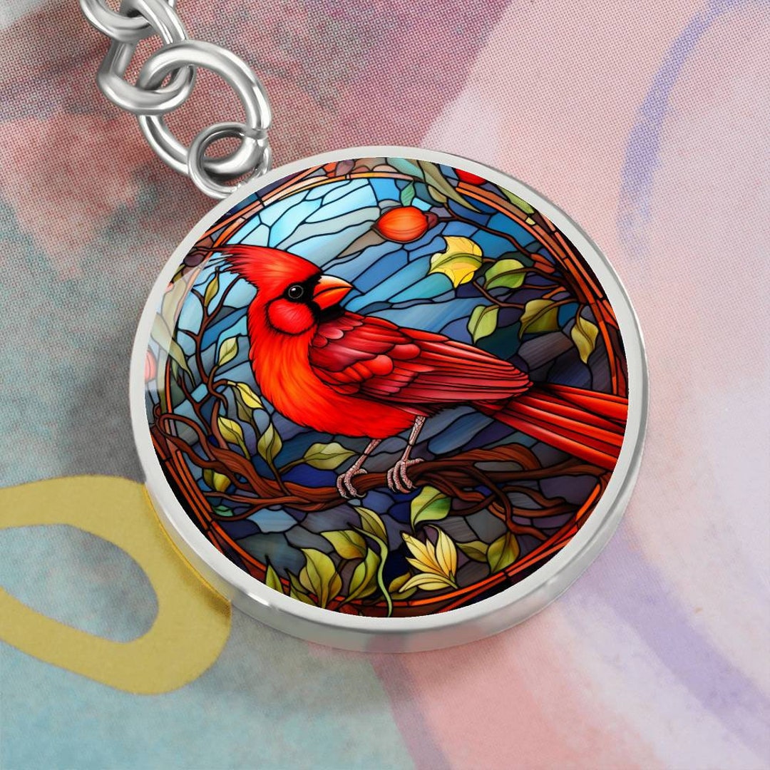 Cardinal Bird Faux Stained Glass Personalized Keychain Gift for Loss ...