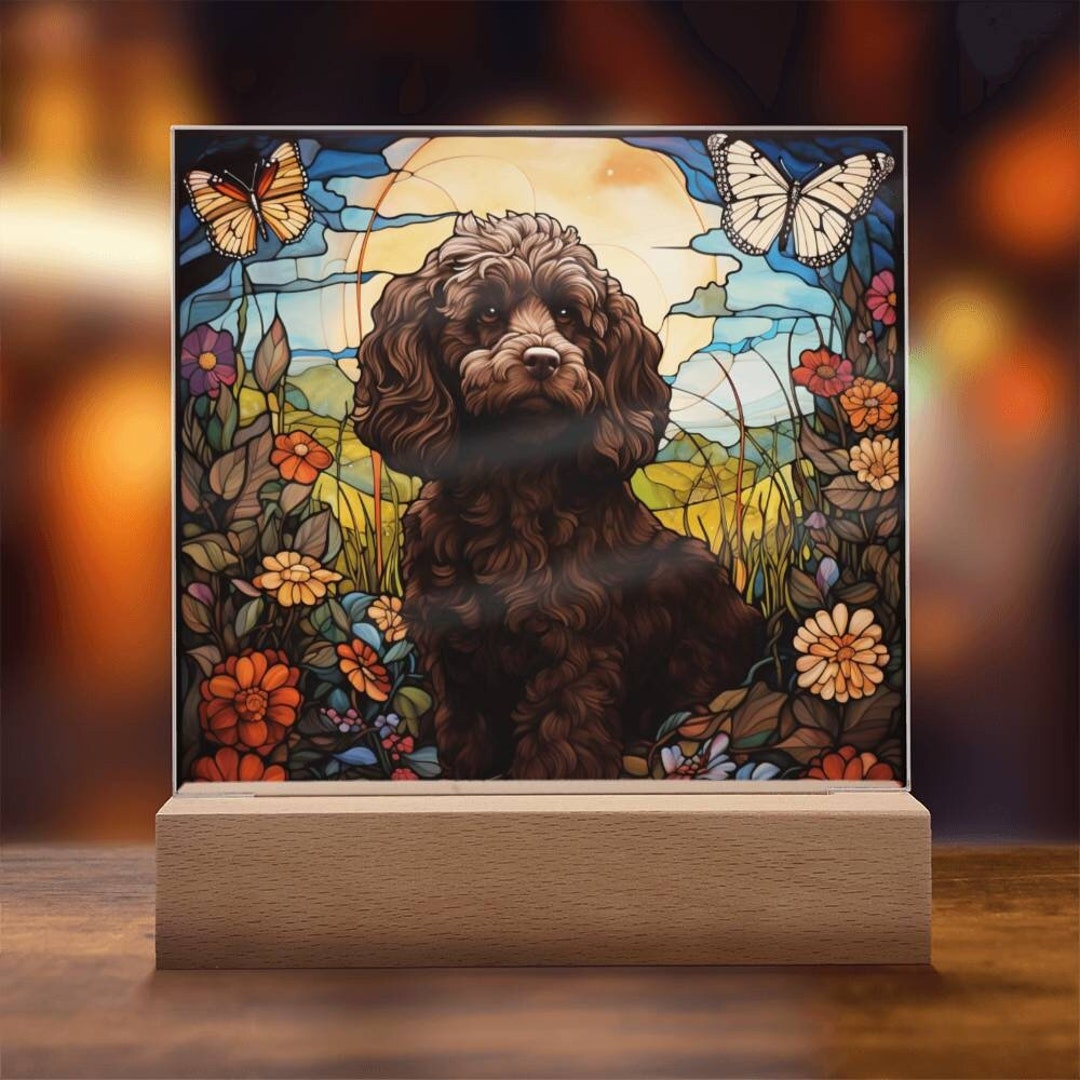 Chocolate Cockapoo Faux Stained Glass Acrylic Plaque Gift for Dog Mom ...