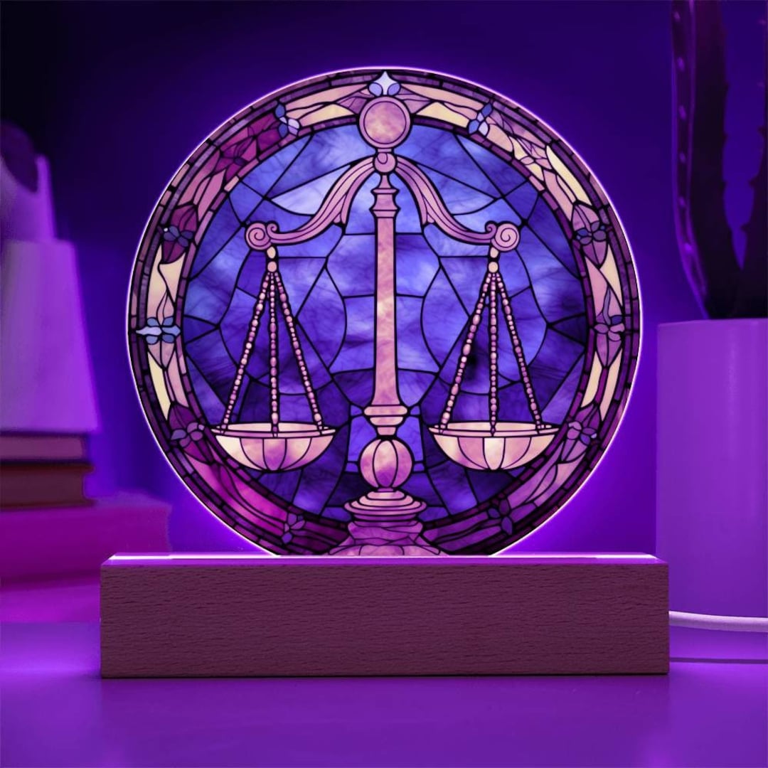 Scales of Justice Faux Stained Glass LED Circle Acrylic Plaque Gift for ...