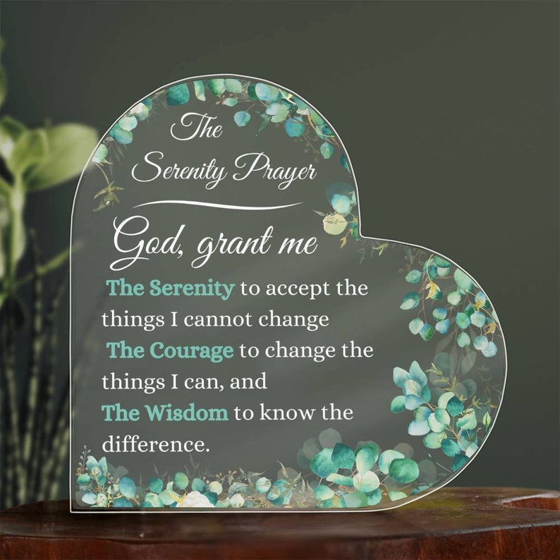The Serenity Prayer Acrylic Heart Plaque Gift for Christian Decoration ...
