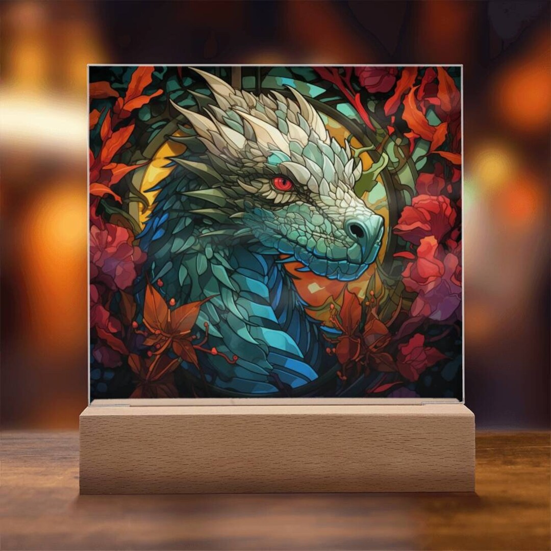 Mystical Dragon Faux Stained Glass Acrylic Plaque for Fantasy Lover ...