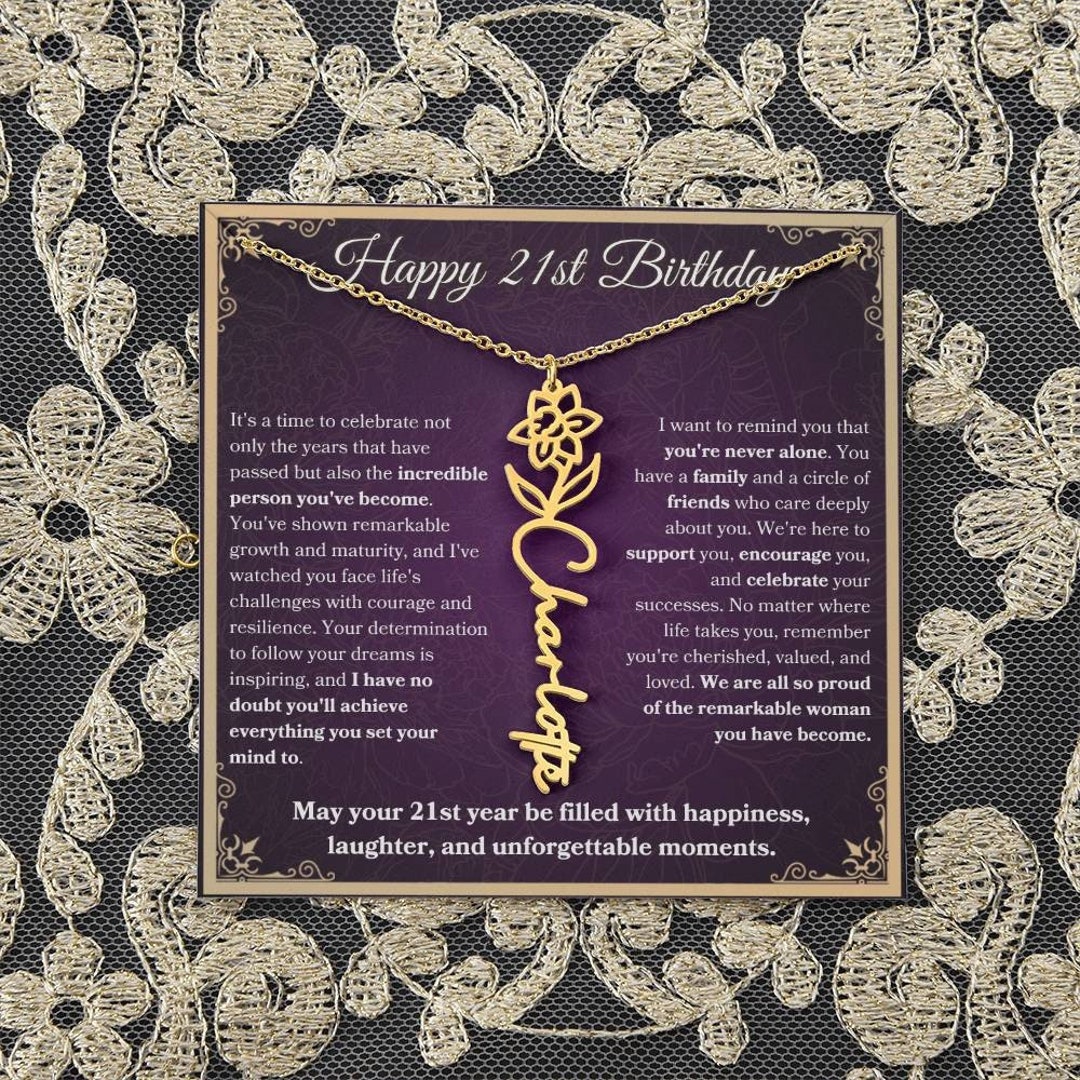 21st Birthday Birth Flower Personalized Name Necklace Gift for 21st ...