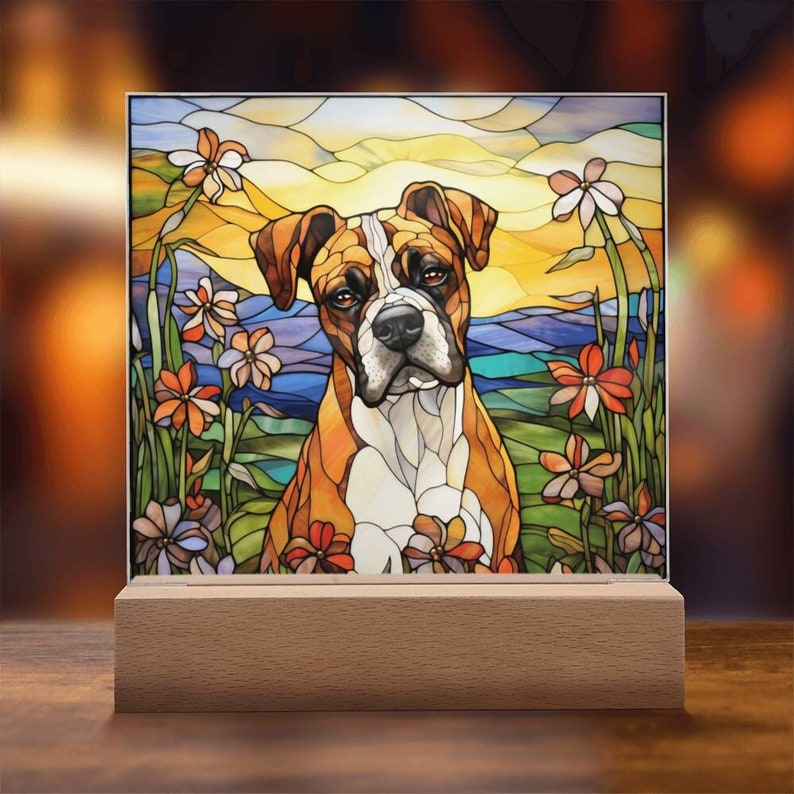 Boxer Dog Faux Stained Glass Acrylic Plaque Decoration for Dog Person ...