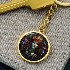 Medusa Faux Stained Glass Personalized Pendant Keychain Gift for Greek ...