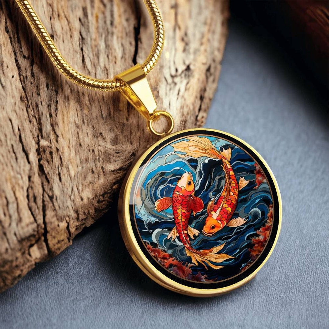 Koi Fish Faux Stained Glass Personalized Pendant Necklace for Gift for ...