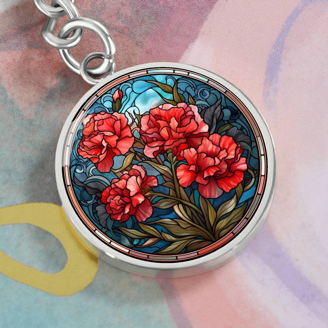Carnation Flowers January Birth Flower Personalized Keychain Gift for ...