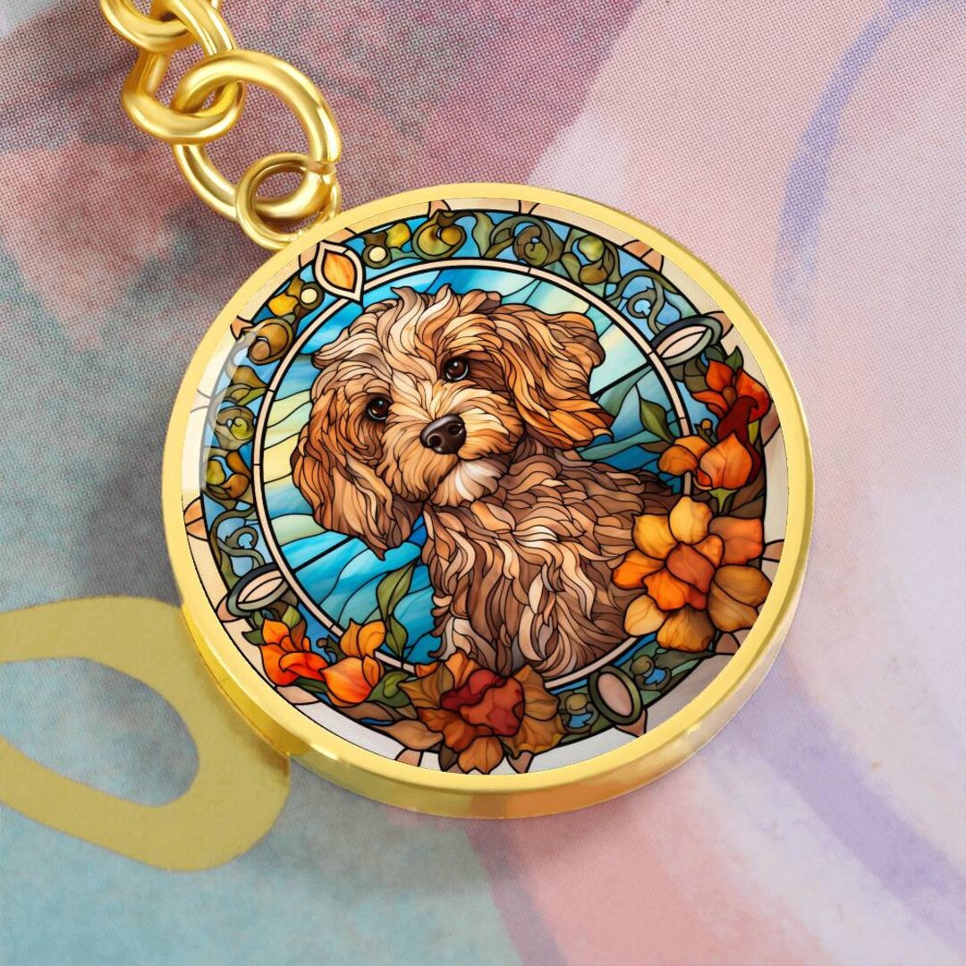 Cockapoo Dog Faux Stained Glass Personalized Pendant Keychain Gift for ...
