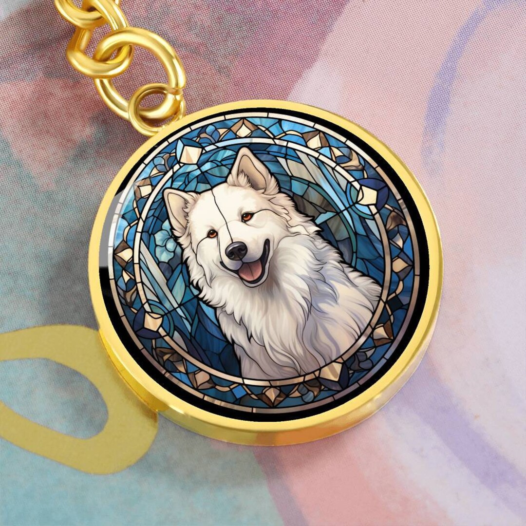 Samoyed Dog Faux Stained Glass Personalized Pendant Keychain Gift for ...