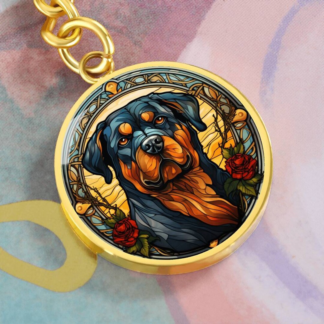Rottweiler Faux Stained Glass Personalized Pendant Keychain for Dog Mom ...