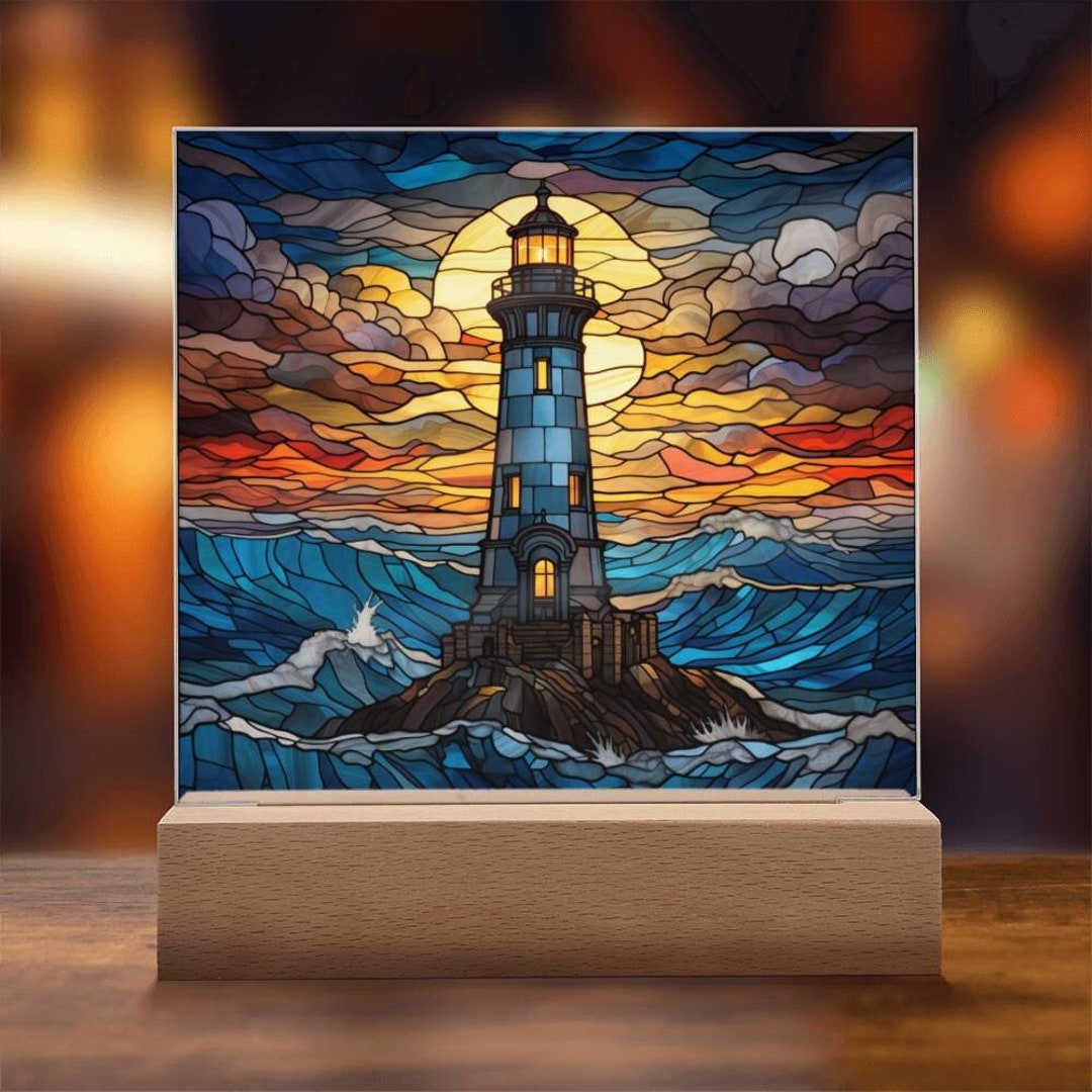 Lighthouse in the Ocean Faux Stained Glass Acrylic Plaque for ...