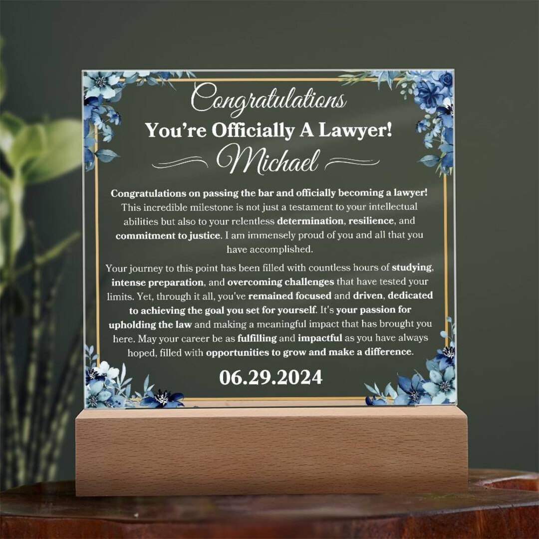 New Lawyer Gift Personalized Plaque Gift for Passing the Bar Exam Gift ...