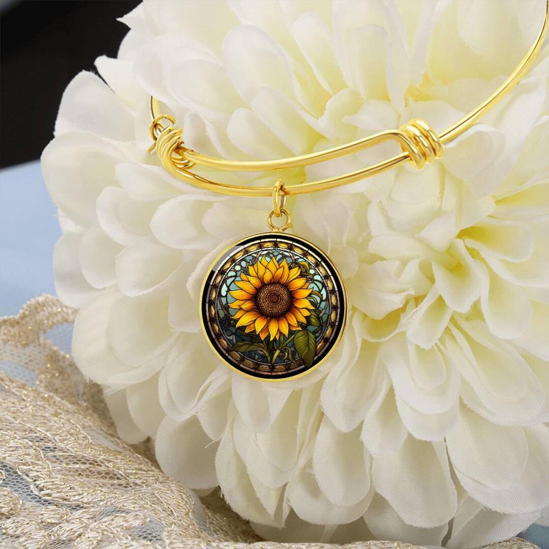 Sunflower Faux Stained Glass Charm Bracelet Gift for Flower Lover Gifts ...