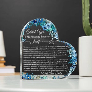 AA Sponsor Personalized Heart Plaque Gift for Alcoholics Anonymous ...