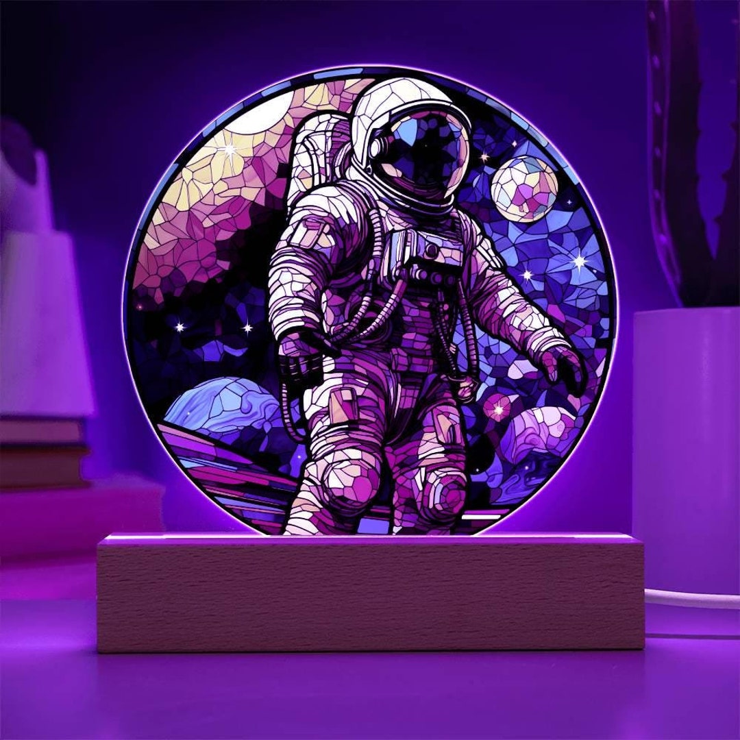 Astronaut Lamp Faux Stained Glass Astronaut LED Nightlight for Kids ...