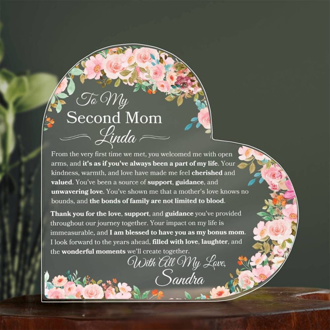To My Second Mom Personalized Plaque Gift for Bonus Mom Gift for Mother ...