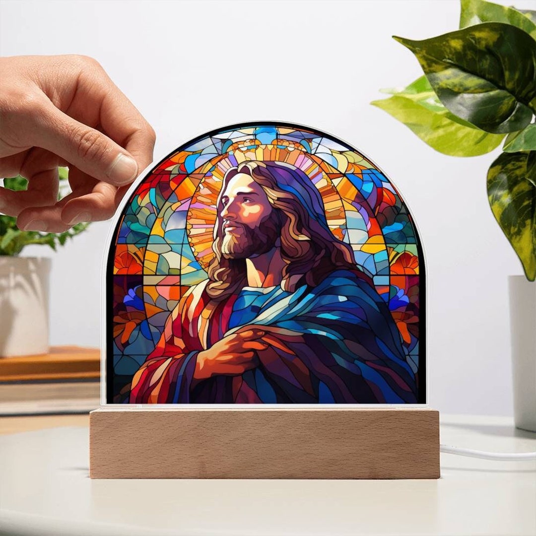 Jesus Christ Faux Stained Glass Acrylic Plaque Christian Decoration ...