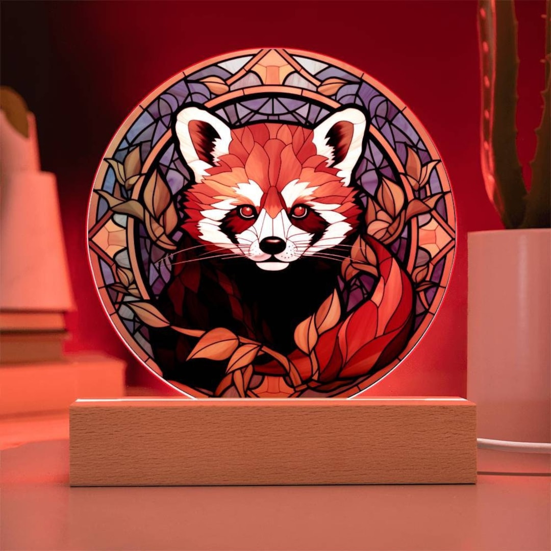 Red Panda Faux Stained Glass Circle LED Acrylic Plaque Gift for Animal ...