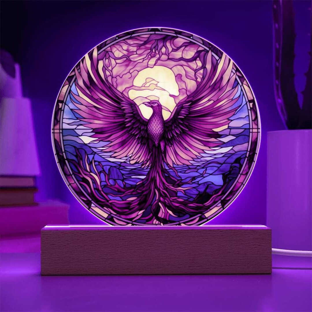 Phoenix Faux Stained Glass Circle LED Plaque Gift for Christmas Present ...