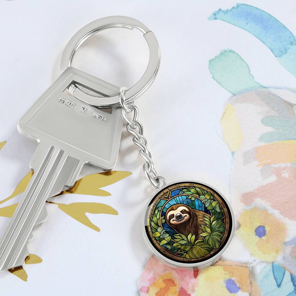 Sloth Faux Stained Glass Personalized Pendant Keychain Gift for Animal ...