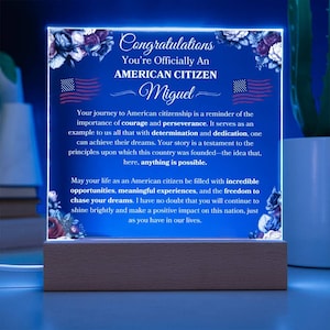 New Citizen Gift for New American Citizen Personalized Plaque for New ...