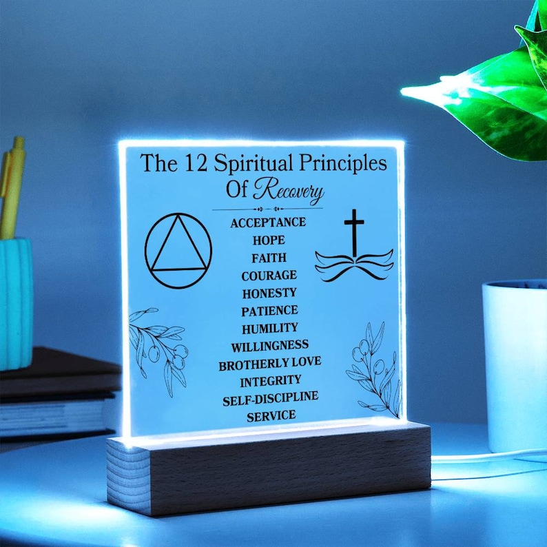 The 12 Spiritual Principles of Recovery Plaque Gift for Alcoholics ...