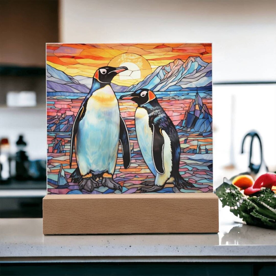 Penguin Faux Stained Glass Acrylic Plaque for Winter Decoration for ...