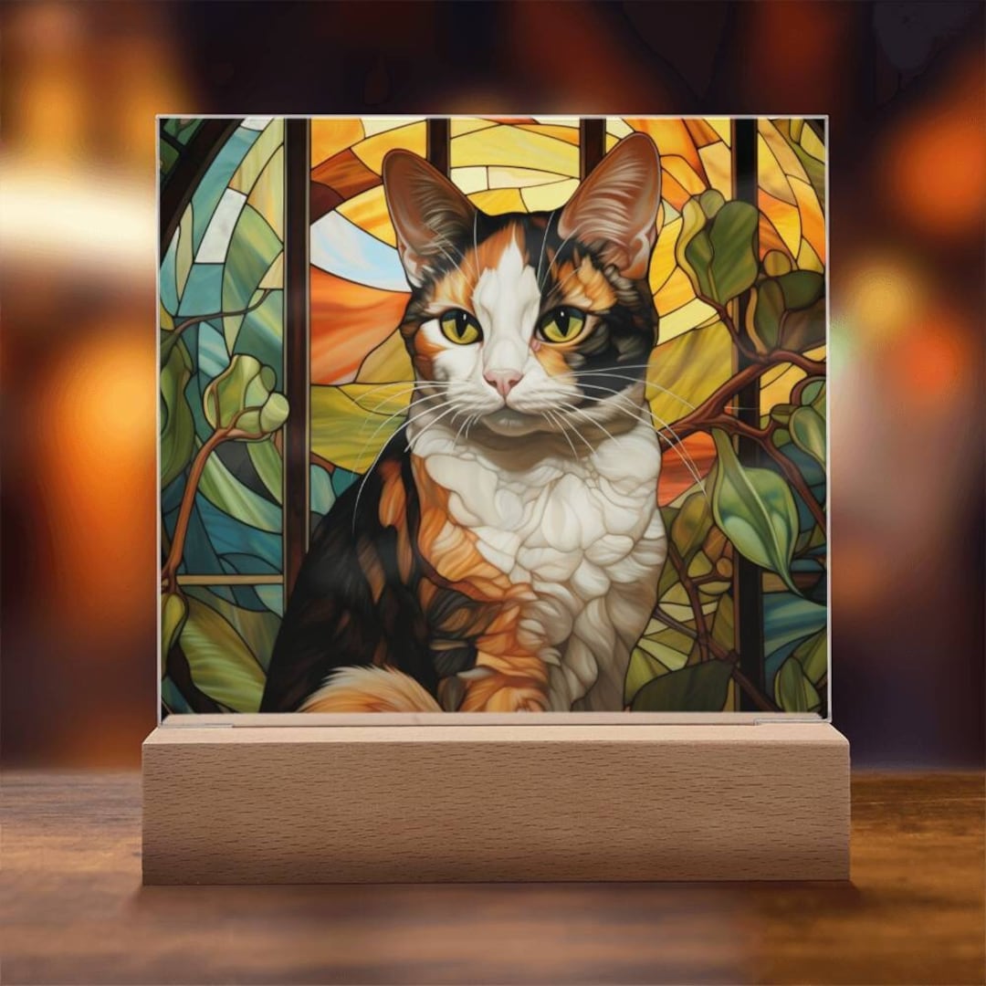 Calico Cat Faux Stained Glass Acrylic Plaque for Cat Mom Gift for Cat ...