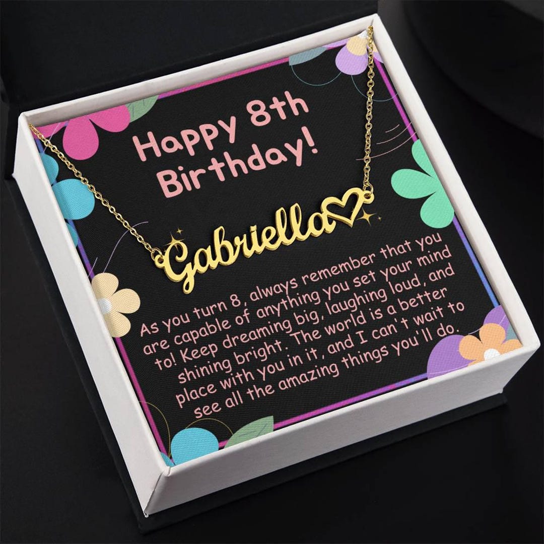 8th Birthday Gift for Eighth Birthday Personalized Heart Name Necklace ...