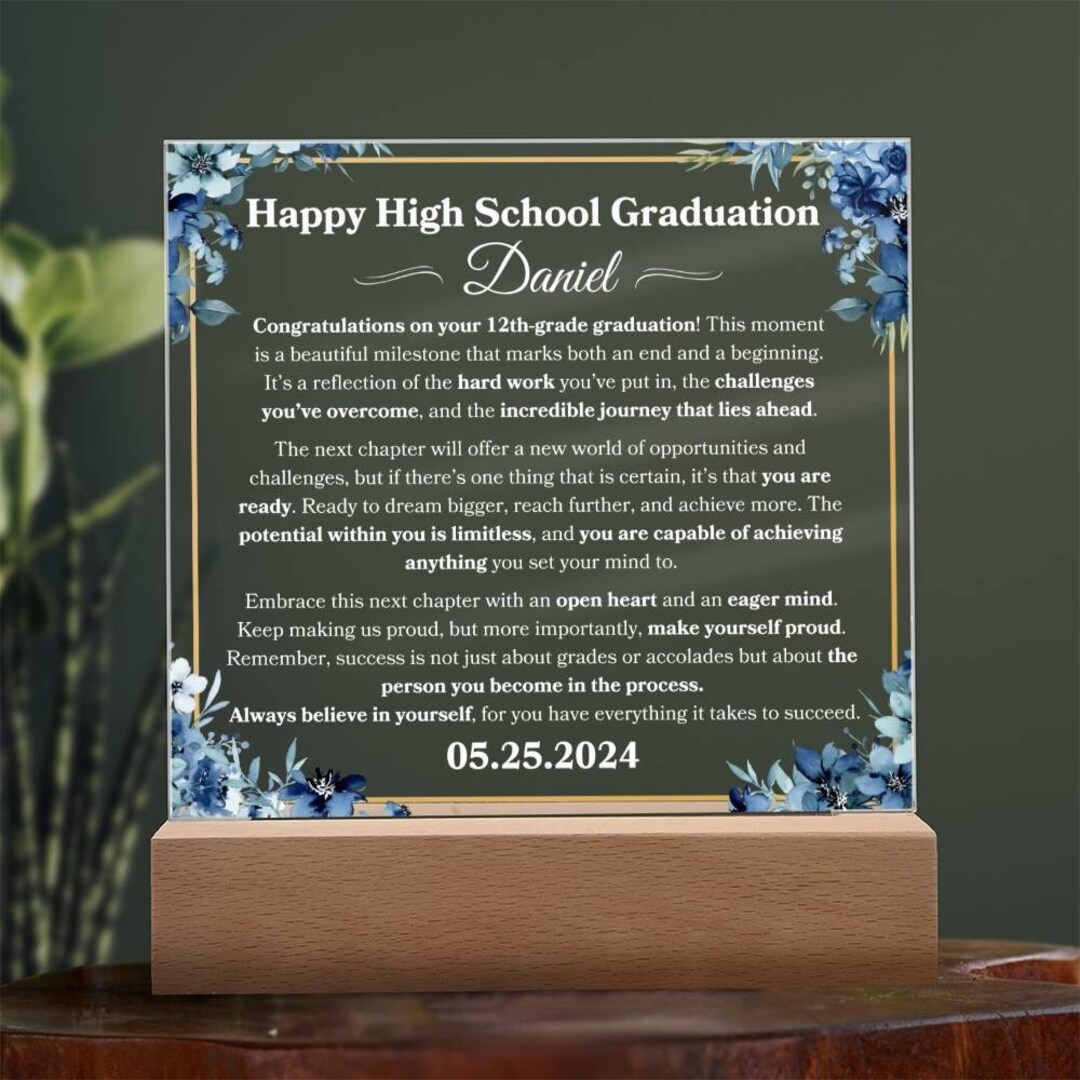 High School Graduation Personalized Plaque for Highschool Graduate ...