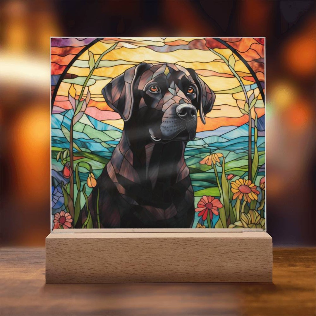 Black Labrador in A Meadow Faux Stained Glass Acrylic Plaque Gift for ...