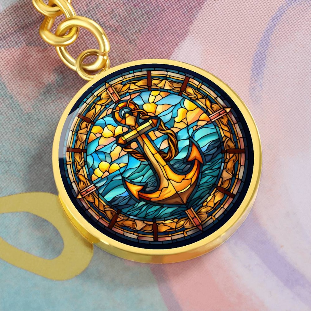 Sail Anchor Faux Stained Glass Personalized Keychain Gift for Sail Boat ...